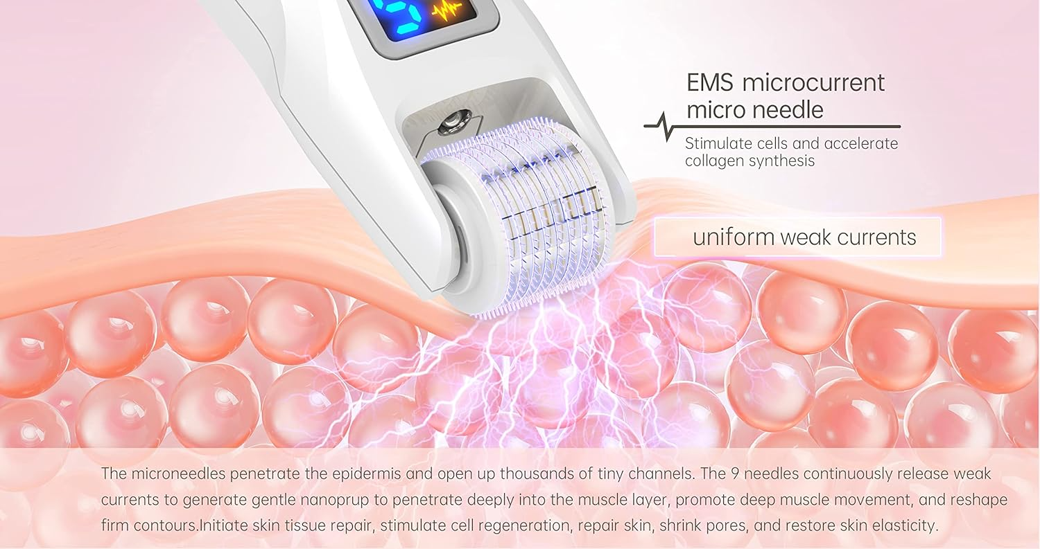 Bio Roller G5 Micro Roller Derma Roller ไฟฟ้า, EMS Beard Roller พร้อมไฟ ...
