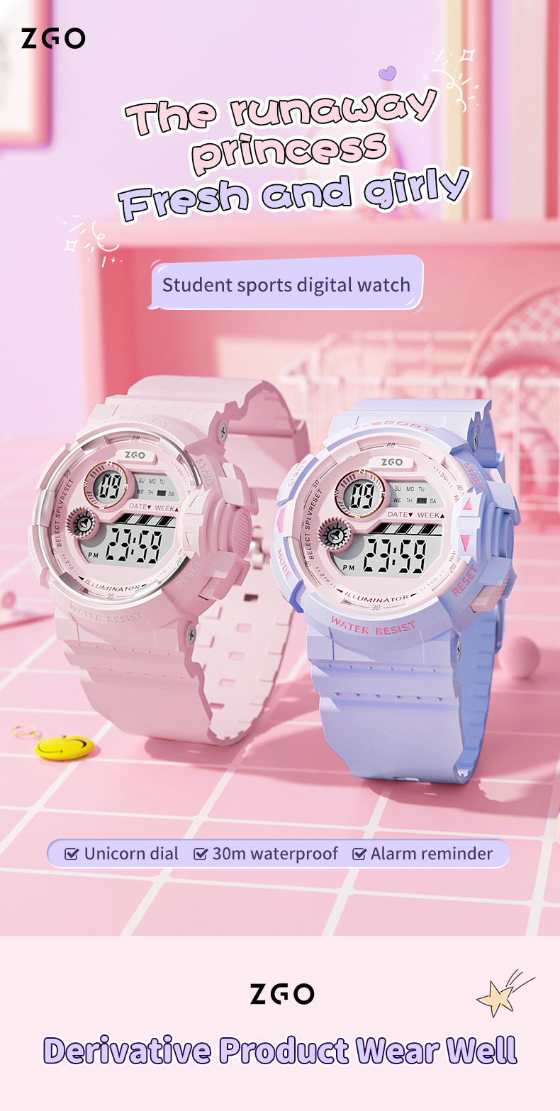 ZGO นาฬิกาอิเล็กทรอนิกส์ กันน้ำ สไตล์สปอร์ต สำหรับเด็กหญิง นักเรียน ...