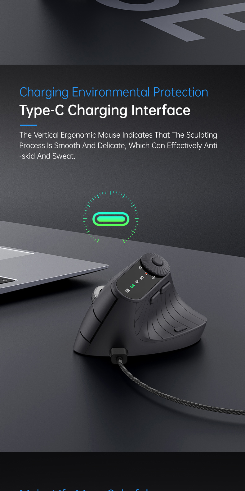 Monster M2Pro/M2MAX เมาส์ไร้สาย แนวตั้ง 8 ปุ่ม ออกแบบตามสรีรศาสตร์ 800-2400DPI จอ LED สําหรับ ...