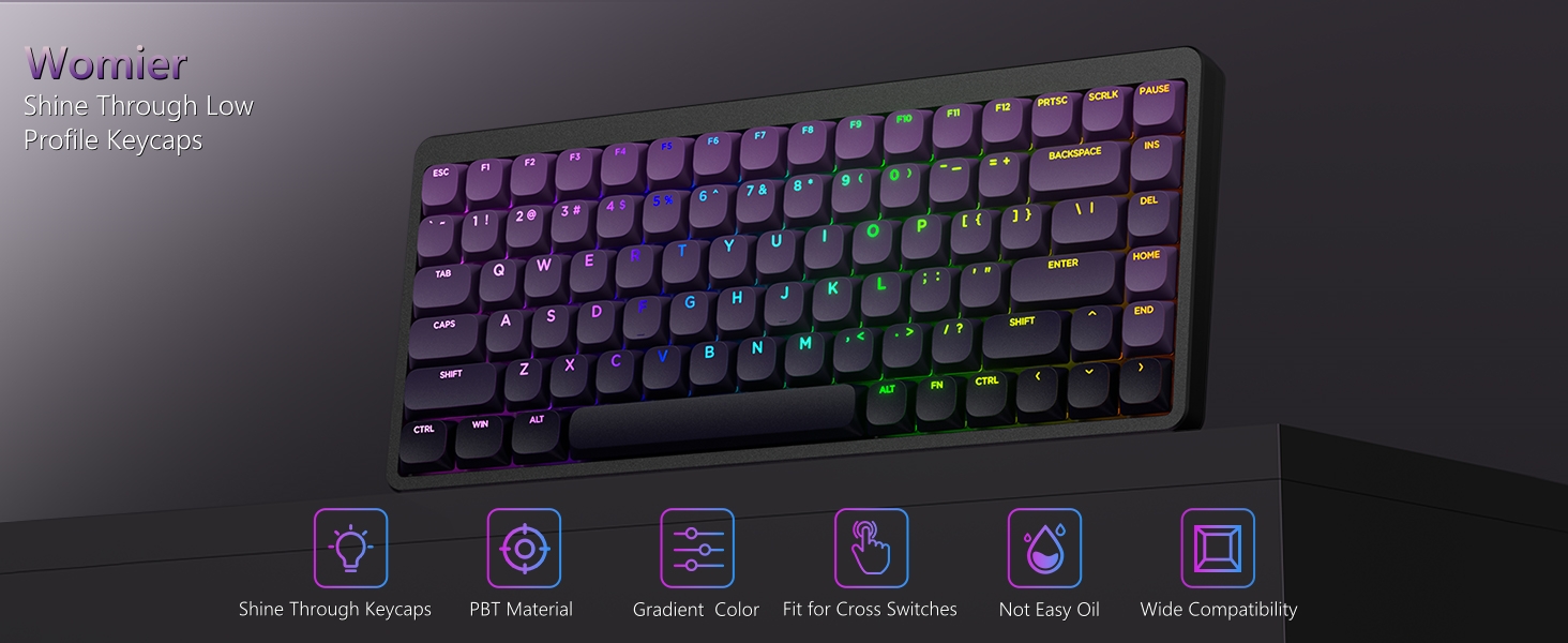 132 คีย์ Skyline R2 Low Profile PBT Double-Shot Keycaps, Gradient Purple Shine Through Key Caps ...