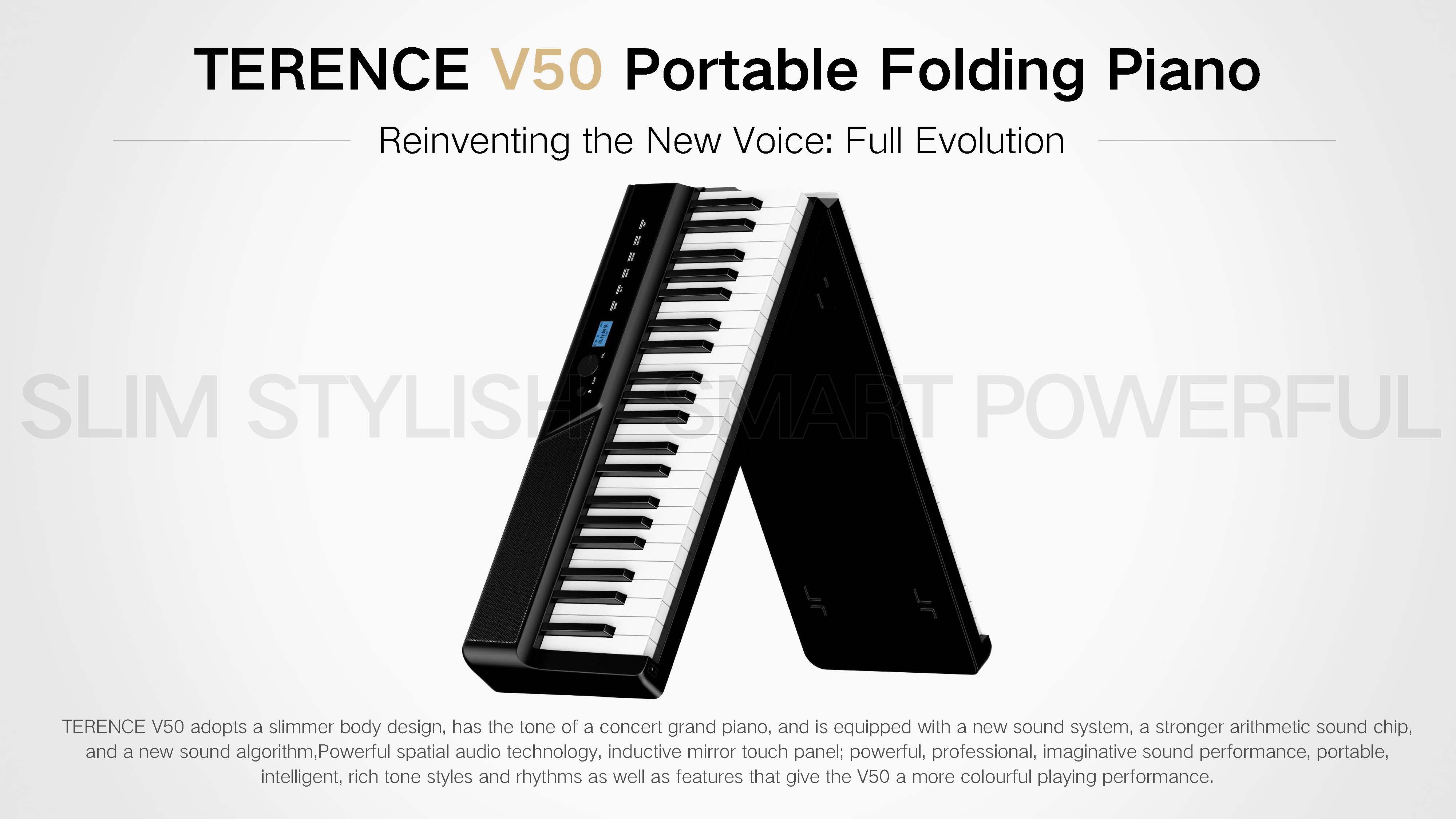 Terence V50 เปียโนไฟฟ้าพับได้ 88 คีย์ เปียโนไฟฟ้าแบบพกพาสำหรับผู้เริ่มต้นที่บ้าน ครูสอนอนุบาล ...