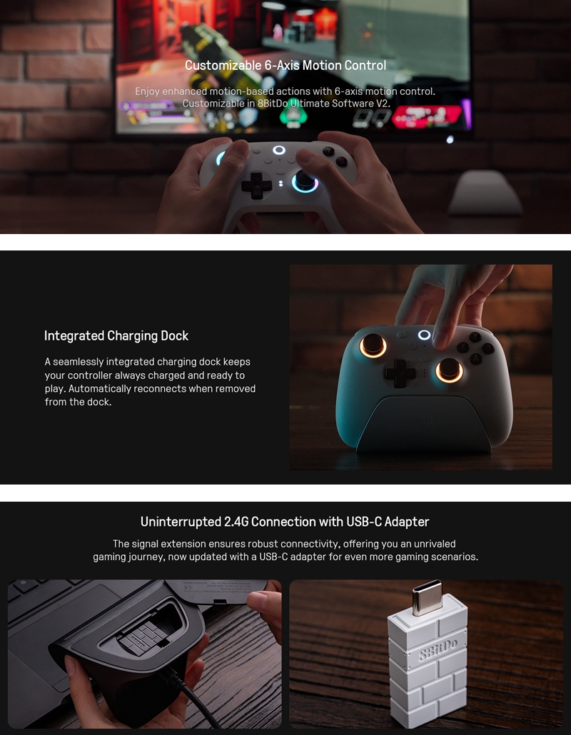 8bitdo Ultimate 2 คอนโทรลเลอร์ไร้สายสําหรับ Windows PC Android Steam ...