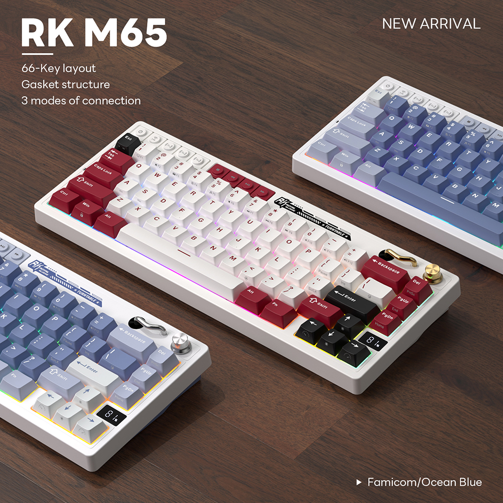 Royal Kludge RK M65 Famicom 66 Key Tri-Mode RGB แบบมีสายบลูทูธ 2.4G ไร้สายพร้อมปุ่มปุ่มคีย์บอร์ด ...