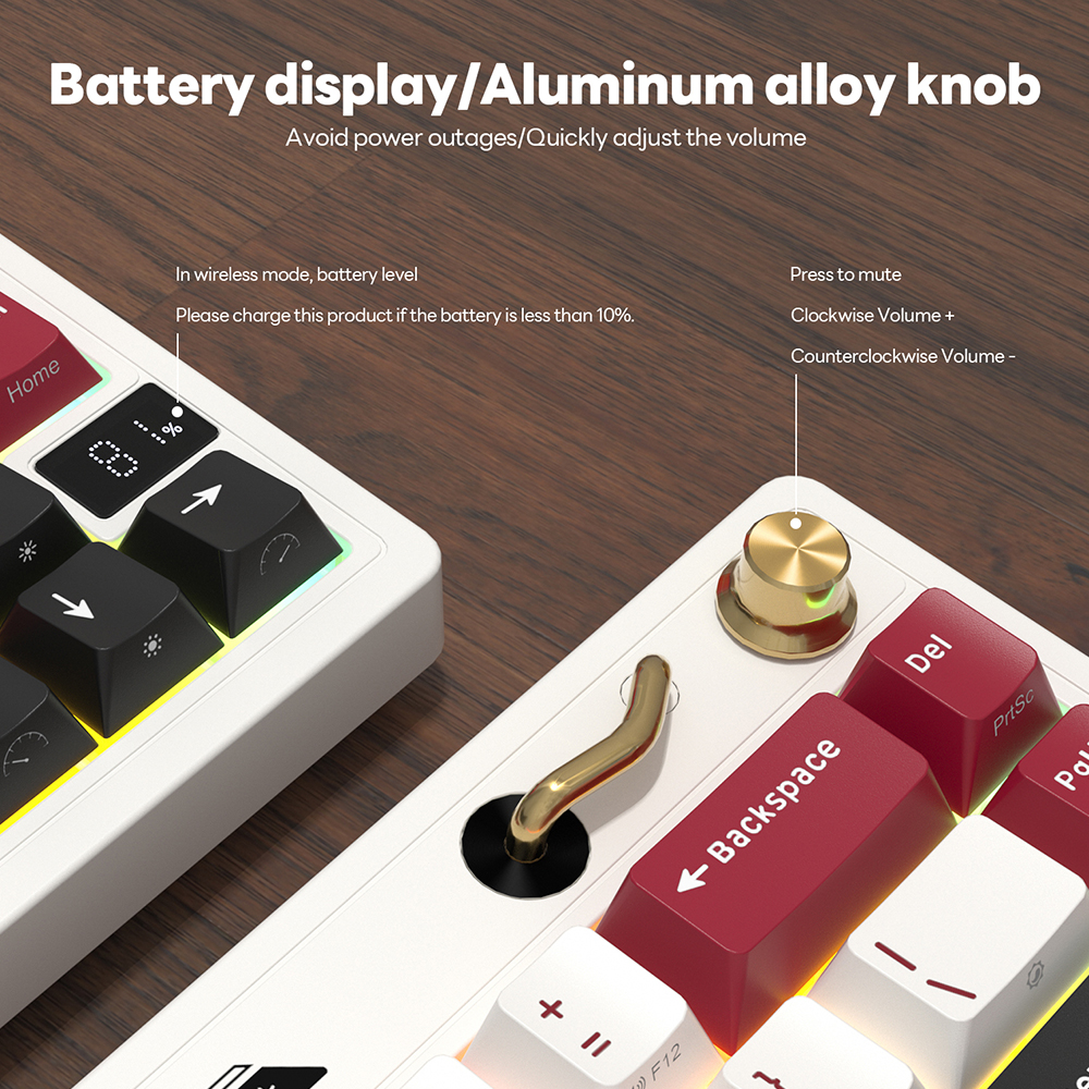 Royal Kludge RK M65 Famicom 66 Key Tri-Mode RGB แบบมีสายบลูทูธ 2.4G ไร้สายพร้อมปุ่มลูกบิด ...