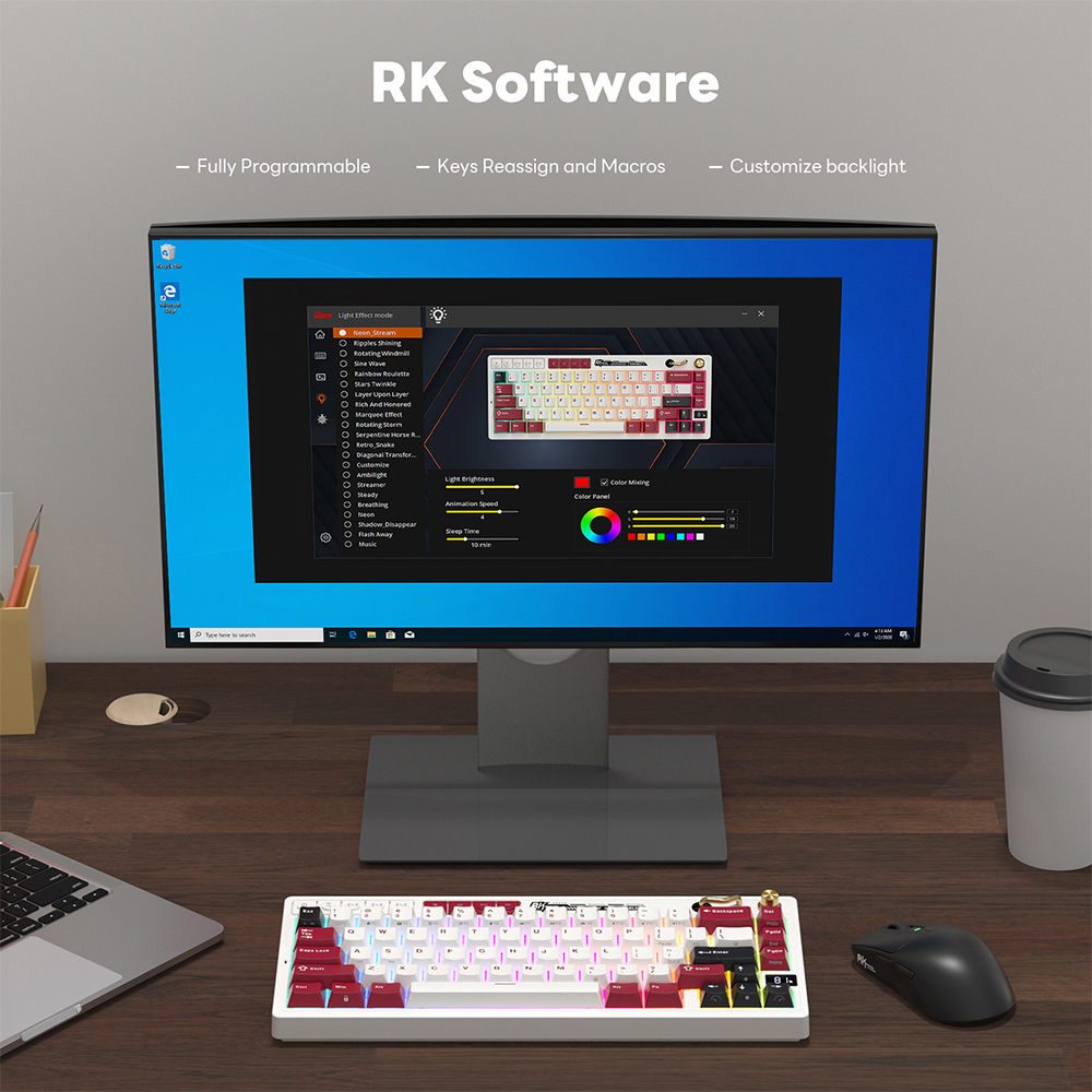 Royal Kludge RK M65 Famicom 66 Key Tri-Mode RGB แบบมีสายบลูทูธ 2.4G ไร้สายพร้อมปุ่มลูกบิด ...