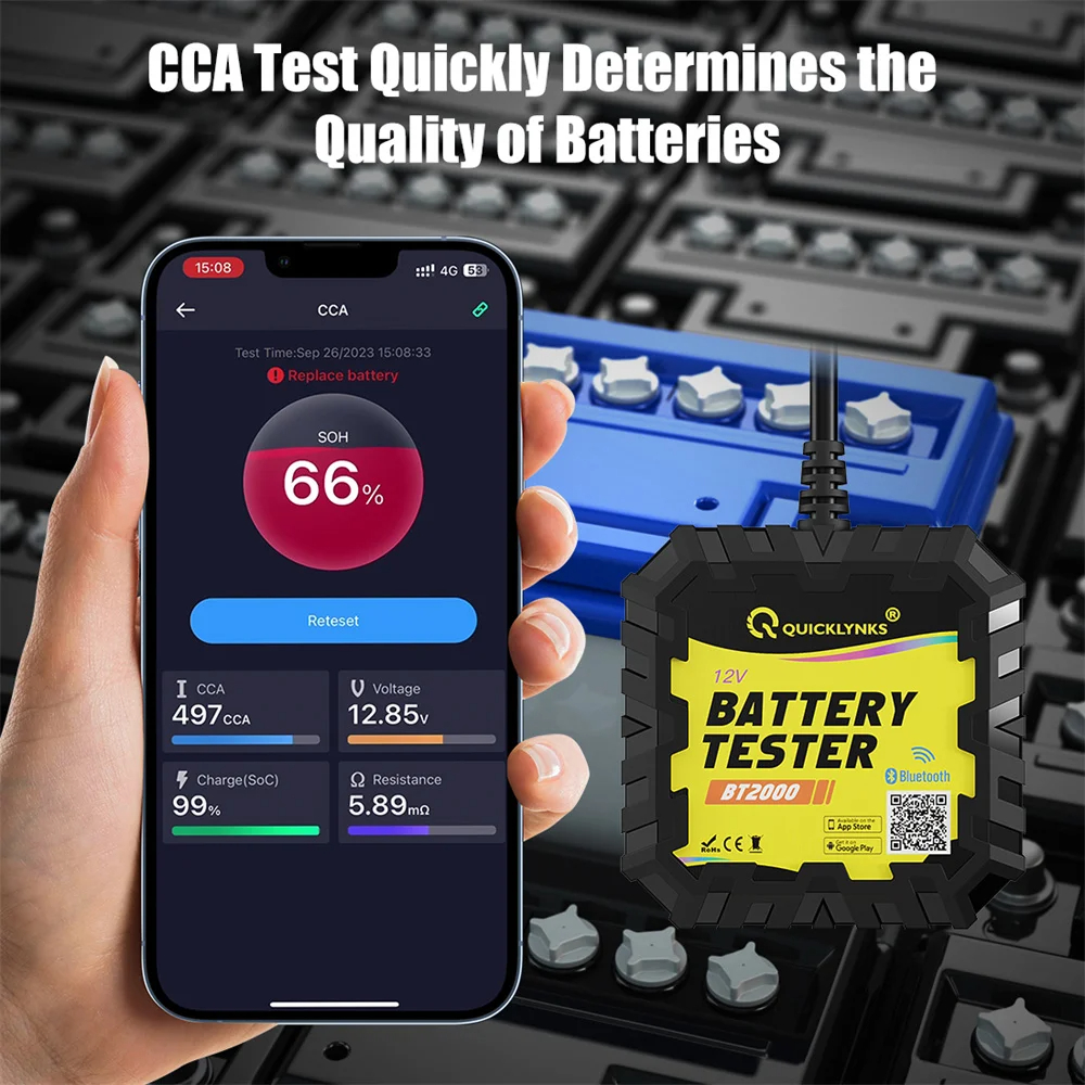 Quicklynks BT2000 12V Bluetooth เครื่องทดสอบแบตเตอรี่ เครื่องวิเคราะห์แบตเตอรี่ 100 ~ 2000 CCA ...