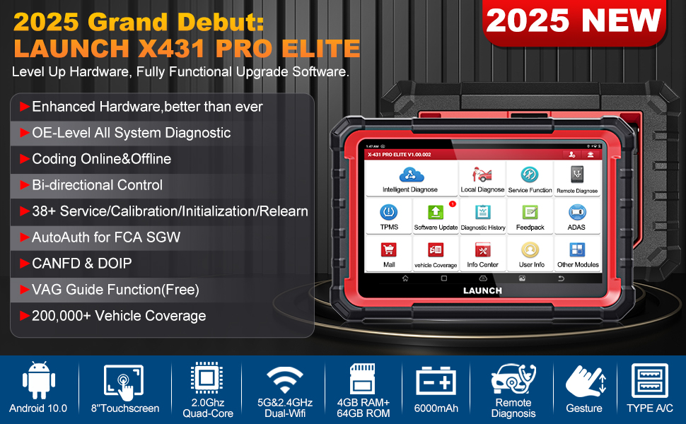 [รุ่นใหม่ 2025] เครื่องสแกนเนอร์ LAUNCH X431 PRO Elite อเนกประสงค์ ...