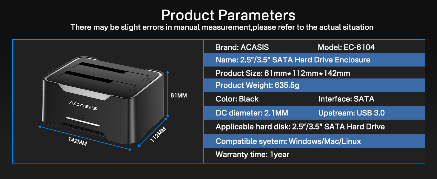 Acasis ฐานฮาร์ดดิสก์ 2.5/3.5 นิ้วแล็ปท็อปเดสก์ท็อป SATA พอร์ตอนุกรม SSD ...