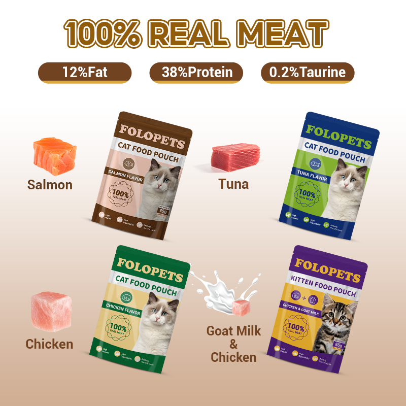 Folopets อาหารแมวเปียก 85g ถุงอินทรีย์ธรรมชาติสดอาหารแมวอาหารเปียกอาหาร ...