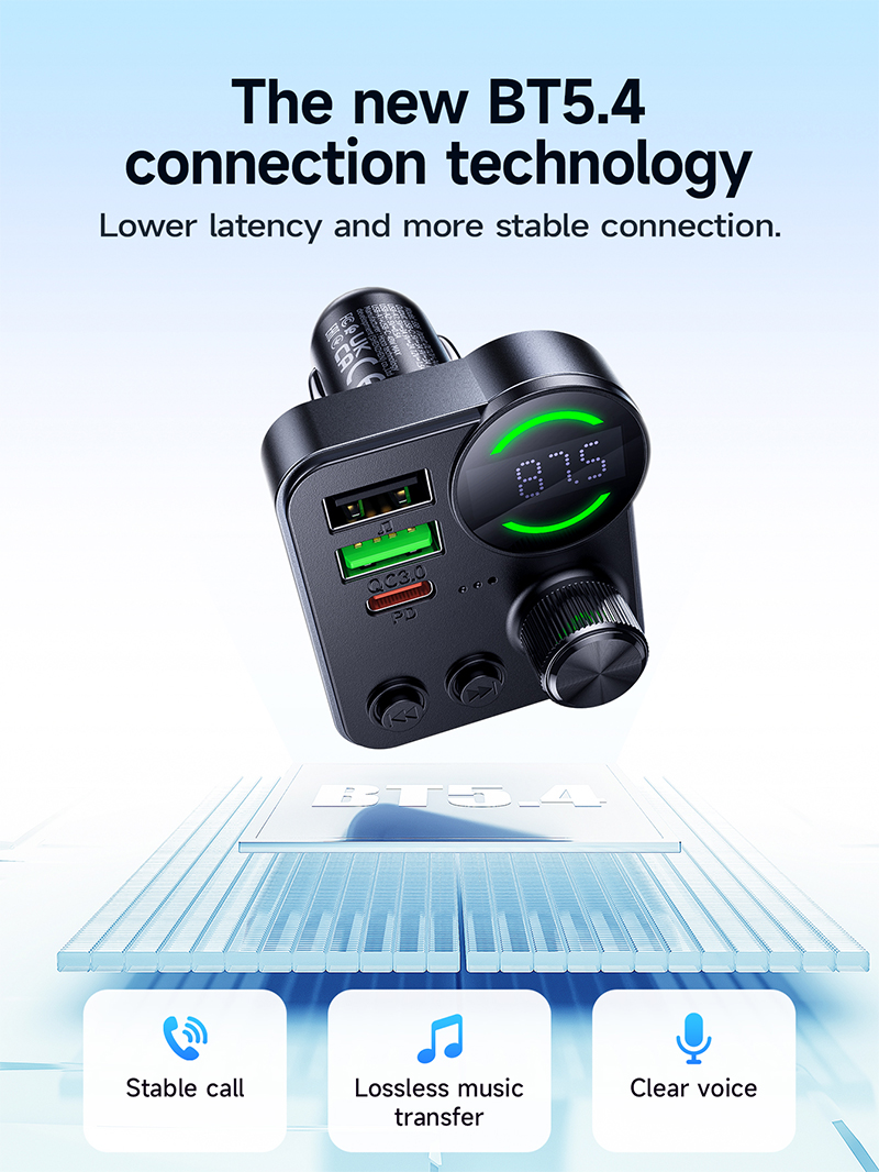 Hoco E86 ที่ชาร์จแบตในรถ 48W PD30W พอร์ต USB คู่ชาร์จเร็ว QC3.0 รถบลูทูธเครื่องส่งสัญญาณ FM อะแด ...