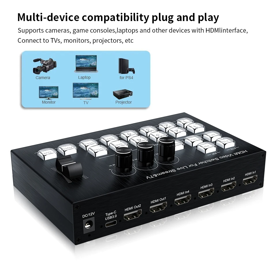 4k Video Switcher 4 Channel HDMI Multi Camera Streaming Live Production ...