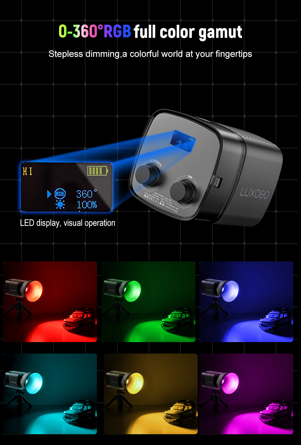 Luxceo P40W RGB / Bi-Color Fill Light การถ่ายภาพวิดีโอ 2500-6500K ...
