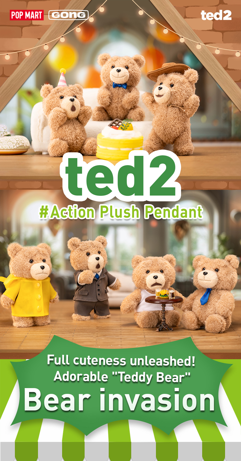 POP MART Ted2 Teddy Bear Action Plush Pendant Blind Box（Whole set） | Shopee Thailand