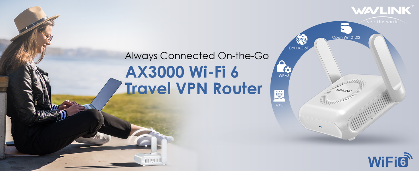 Wavlink AX3000 Wi-Fi 6 Portable Travel VPN Router, USB-C Power Pocket ...