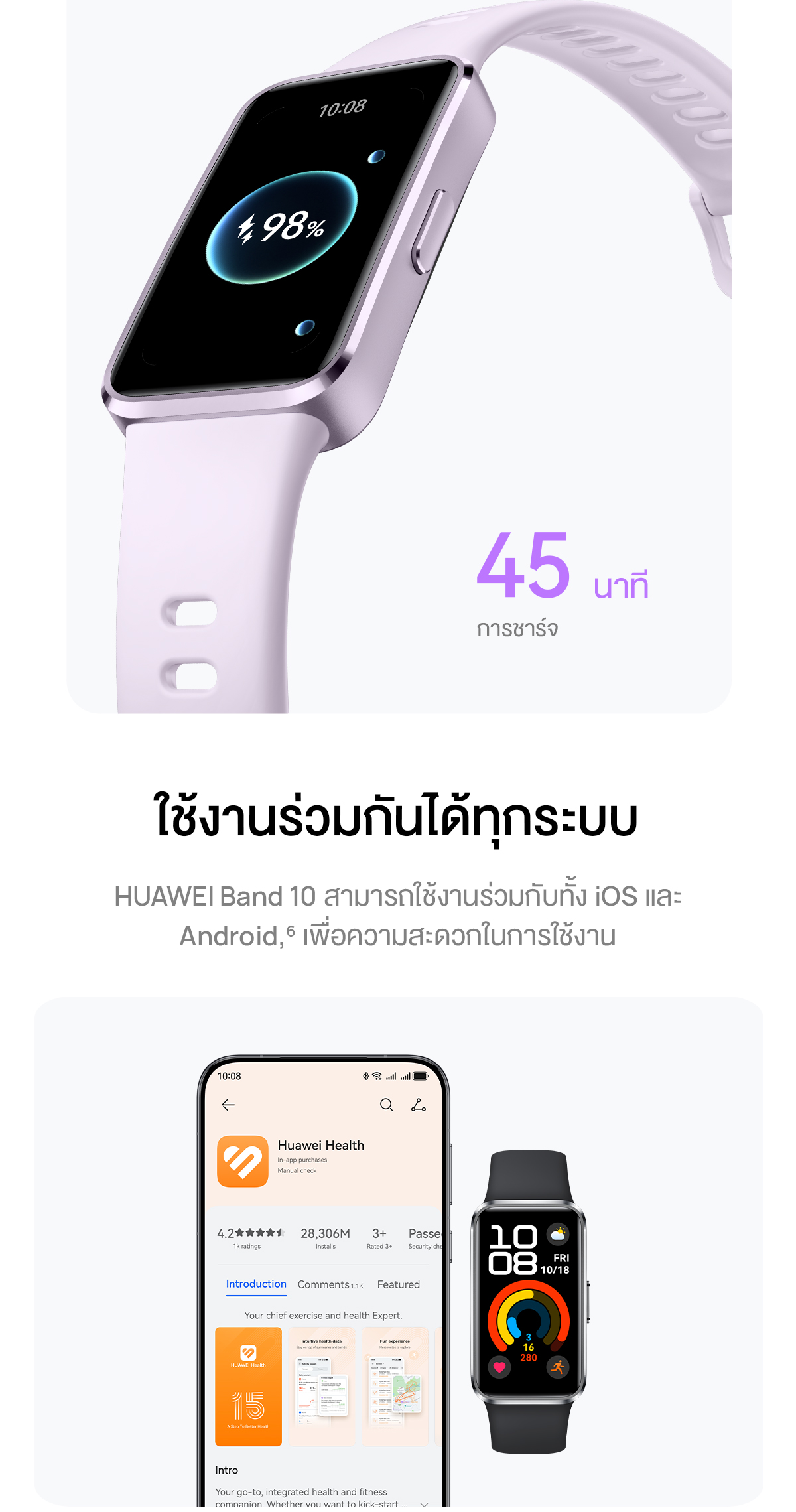 [MBD 10.02 18.00 - 21.00 | ราคาเริ่มต้น 631.-* | โค้ดลด 25%] HUAWEI Band 10 | สมาร์ทวอช | ตัว ...