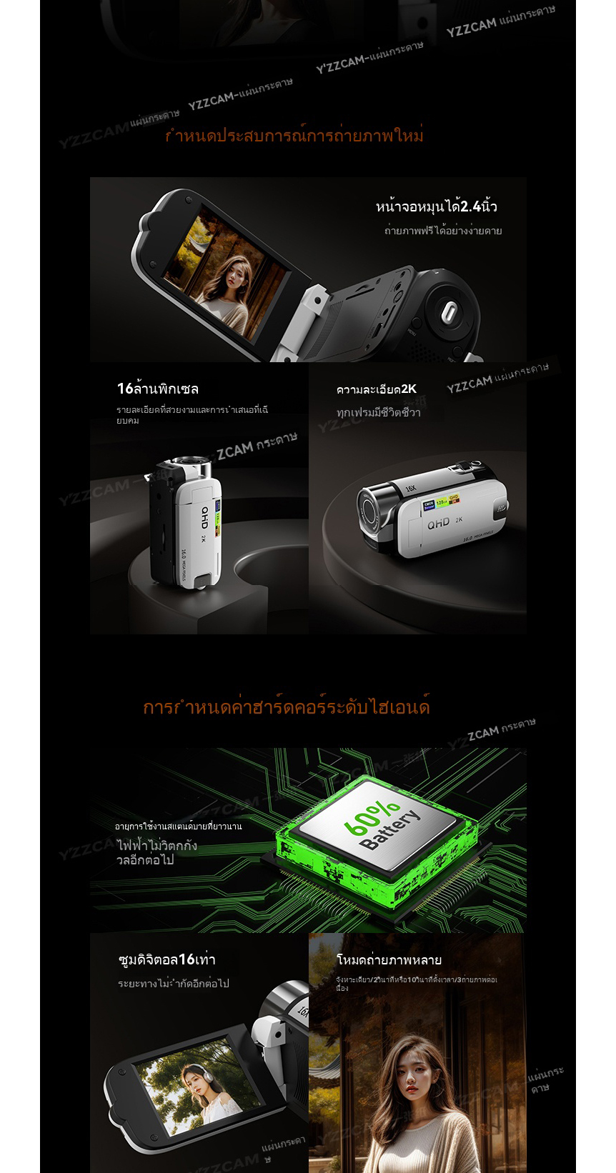 【ของขวัญ】YZZCAM 2KHD ความละเอียดสูงมือถือ DV Flip Screen, กล้องดิจิตอล ...
