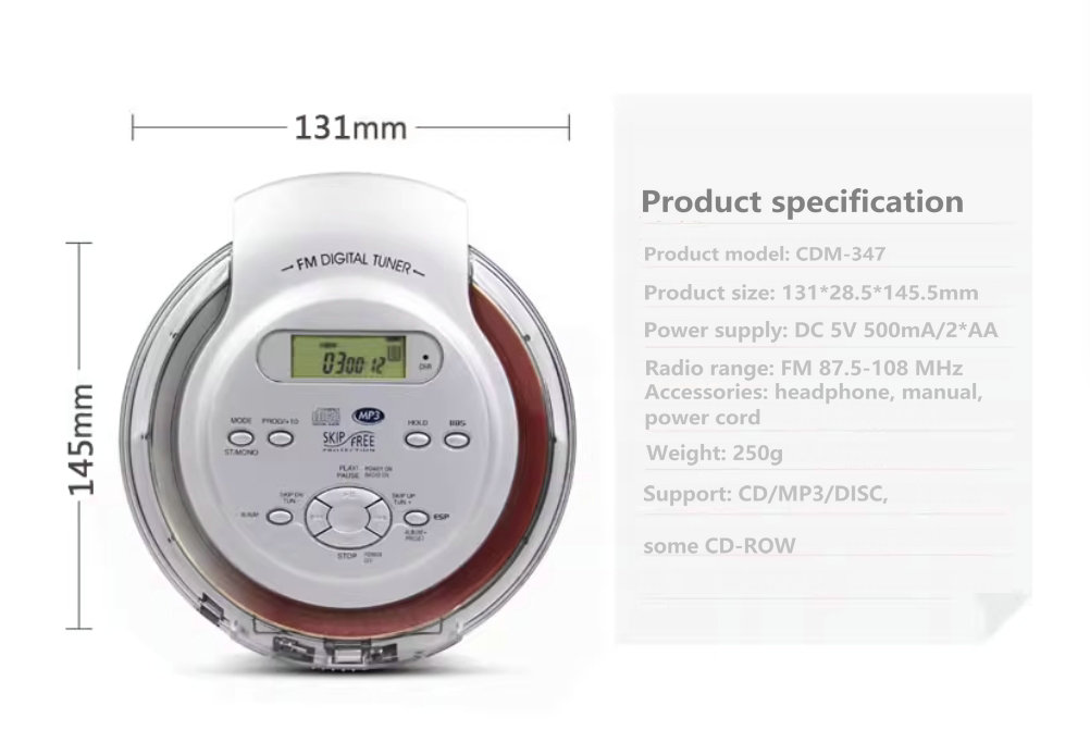 Audiologic CDM-347 เครื่องเล่นซีดีพกพา Walkman เครื่องเล่นซีดีรองรับ ...