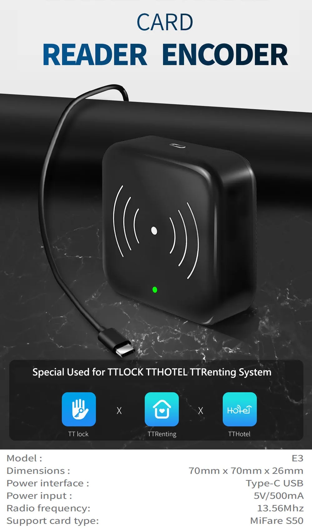 Ttlock APP USB โรงแรมคีย์สมาร์ทการ์ด Encoder RFID 13.56Mhz M1 NFC Card Reader Sender สําหรับ TT ...