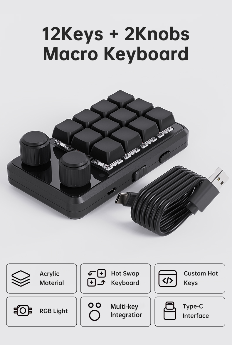 การเขียนโปรแกรม Macro Custom Knob Keyboard Rgb 3 Key Copy Paste Mini ปุ่ม Photoshop Gaming