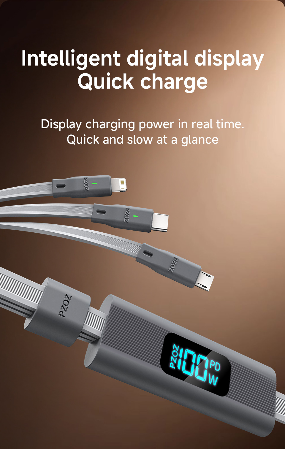 Pzoz LED 100W 3 ใน 1 สาย USB C ถึง Type C Micro สําหรับ iPhone 16 15 14 ...