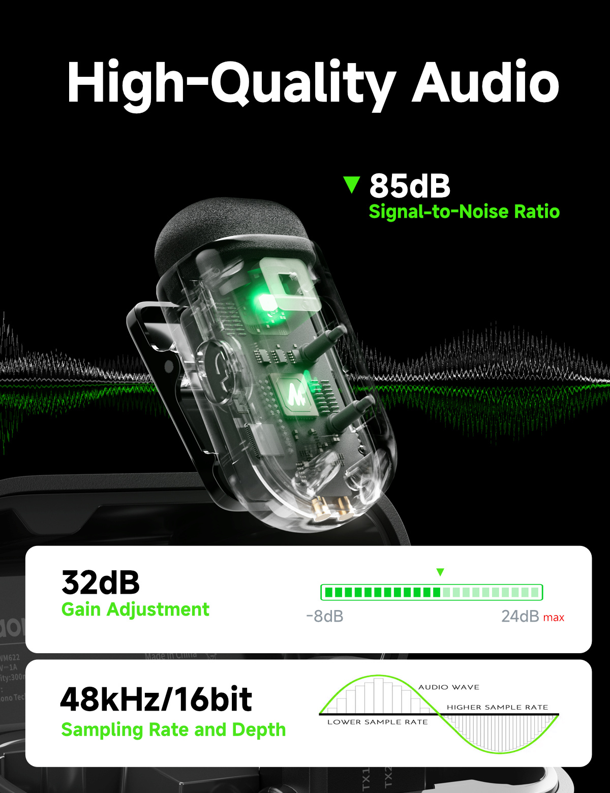 Maono T1 Mini ไมโครโฟนไร้สายแบบหนีบเสื้อ AI ไมโครโฟนตัดเสียงรบกวน ...