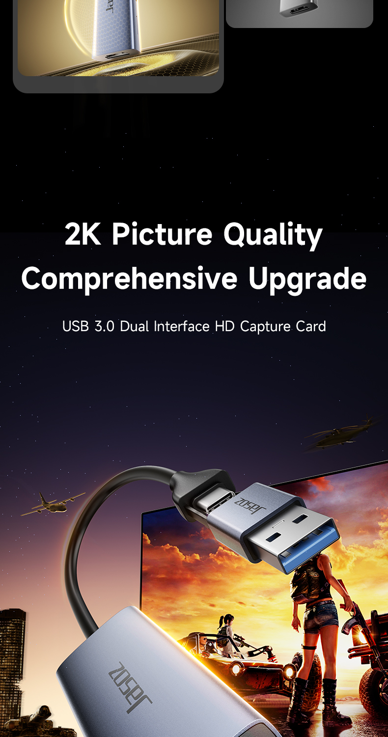 Jasoz USB 3.0/Type-C Video Capture Card 2in1 Game Live 4K Recorder ...
