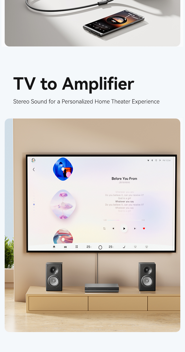 Jasoz สาย AUX3.5mm to 2 RCA Aux Audio Cable Adapter Splitter for TV Box Home Theater Speaker ...