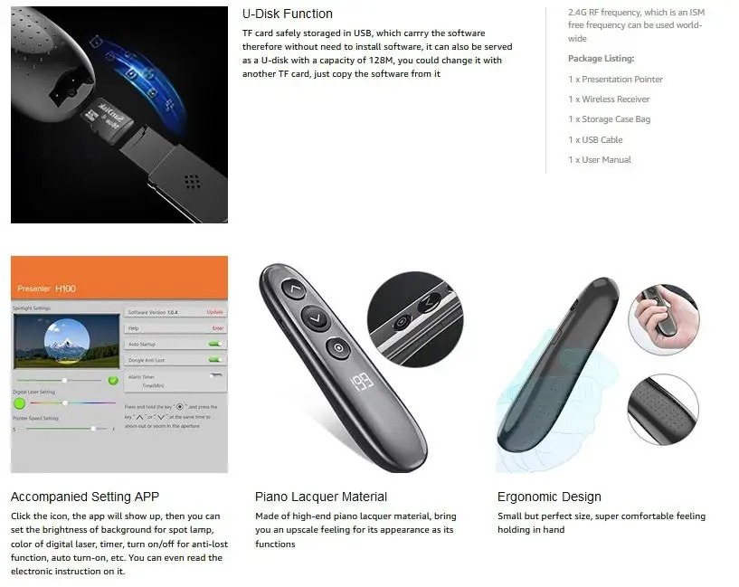 Wireless Presenter Highlighting Magnify ปากกาเลเซอร์ Spotlight Timer LED LCD Digital Pointer Air ...