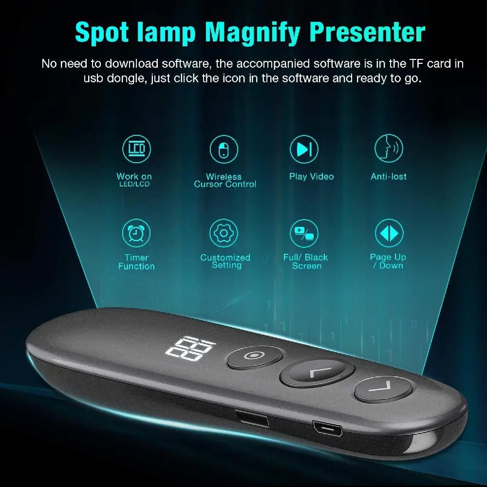 Wireless Presenter Highlighting Magnify ปากกาเลเซอร์ Spotlight Timer LED LCD Digital Pointer Air ...