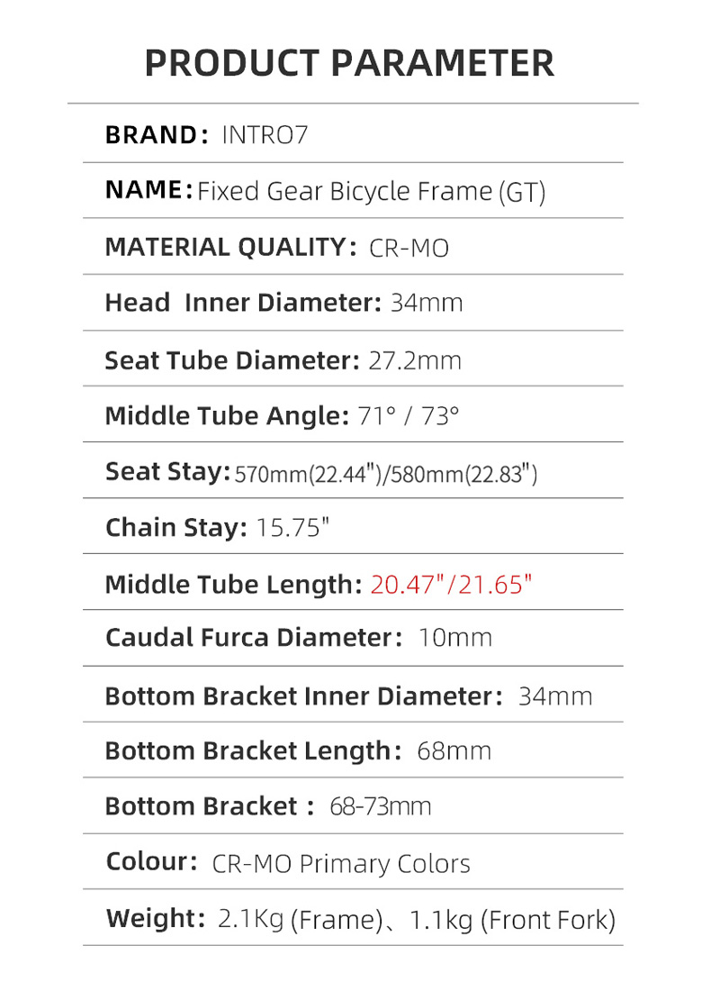 Intro7 Fixed Gear Bike CR-MO Fixie Frame 52 55cm Track Cycling ...