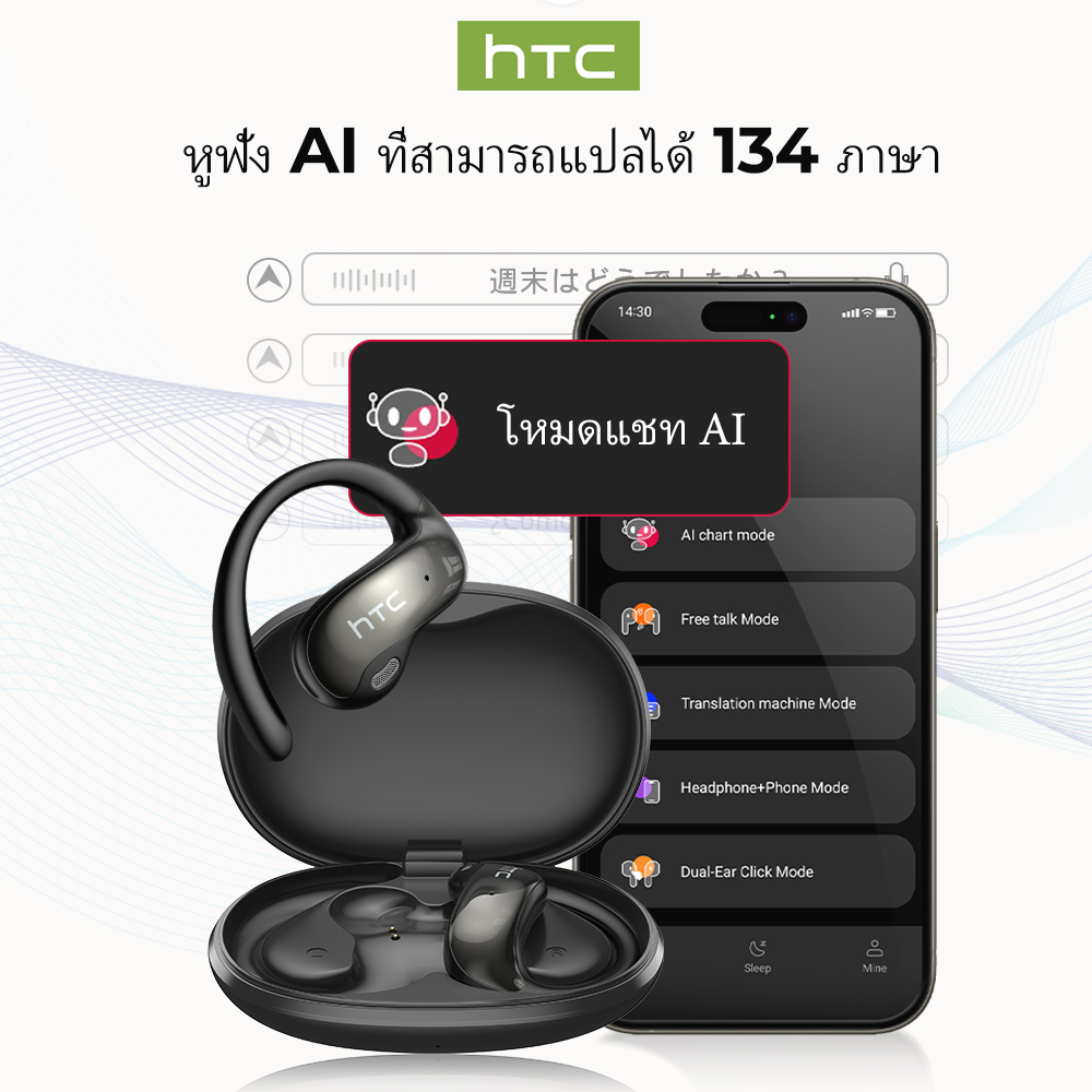 รับประกันหนึ่งปี HTC NE19 AI การแปลแบบเรียลไทม์ชุดหูฟังบลูทูธ TWS ...