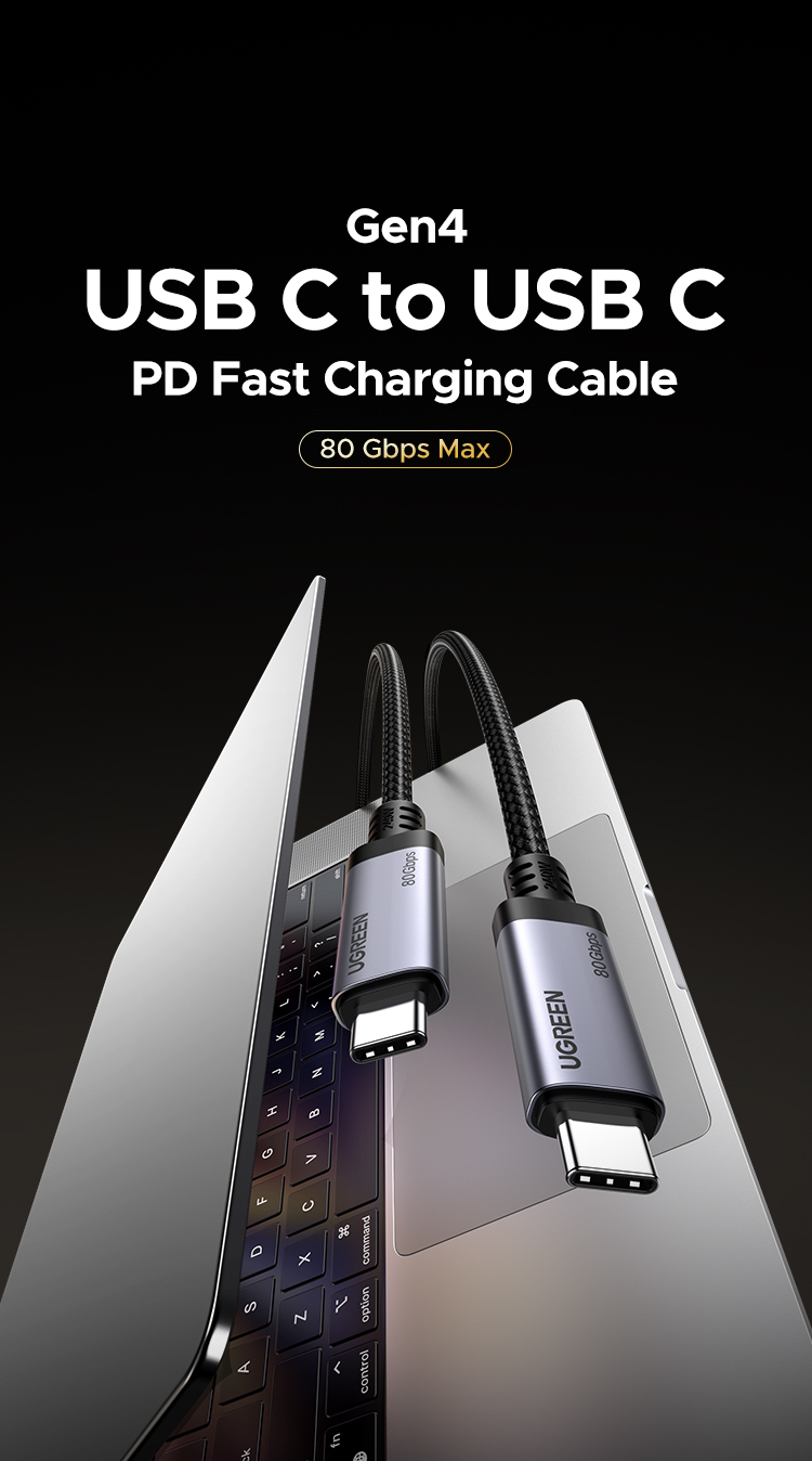 Ugreen Gen4 USB C ถึง USB C PD 240W Fast สายชาร์จ 80 Gbps Max 5A Curent 16K @ 60Hz Max Nylon ...
