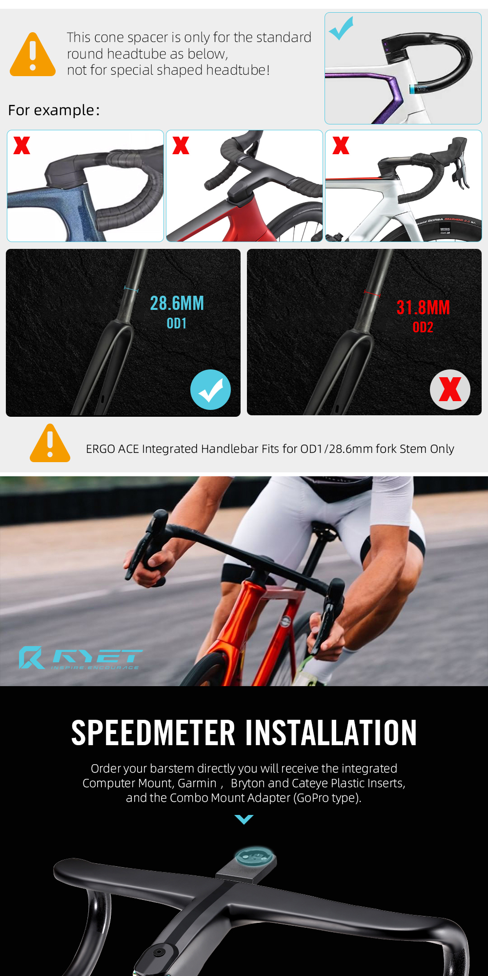 RYET ErgoAce สายภายในเต็มรูปแบบ Integrated Road Handlebar T800 Carbon ...