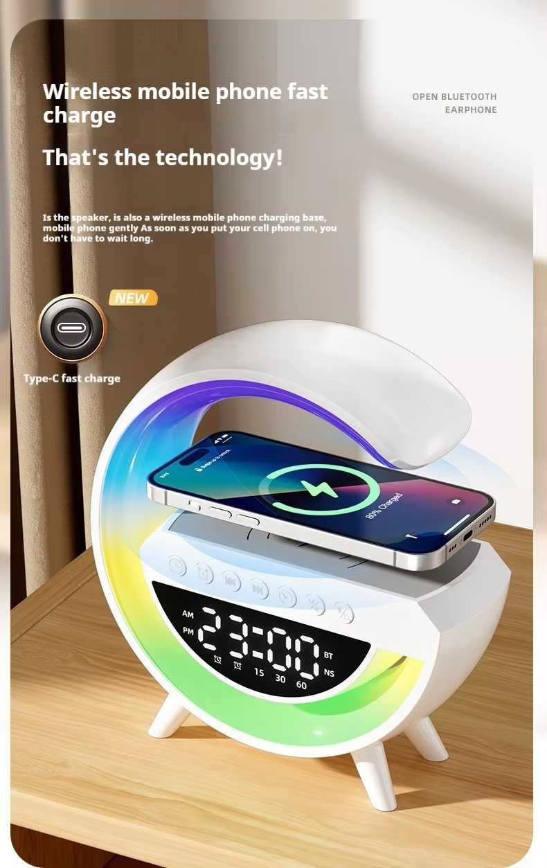 BT3401 ลําโพงบลูทูธ 15W LED บรรยากาศ RGB Light เครื่องชาร์จไร้สายโคมไฟ ...