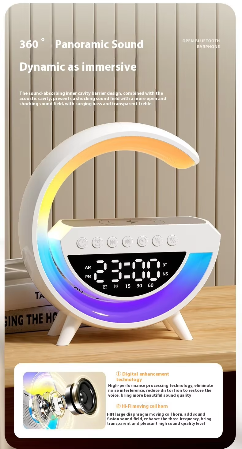 BT3401 ลําโพงบลูทูธ 15W LED บรรยากาศ RGB Light เครื่องชาร์จไร้สายโคมไฟ ...