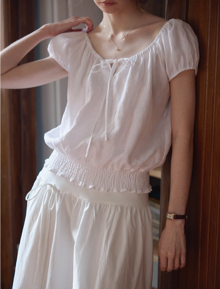 87459 เสื้อเชิ้ตแขนสั้นคอกลมผูกเชือกเอวแคบหลวม | Shopee Thailand