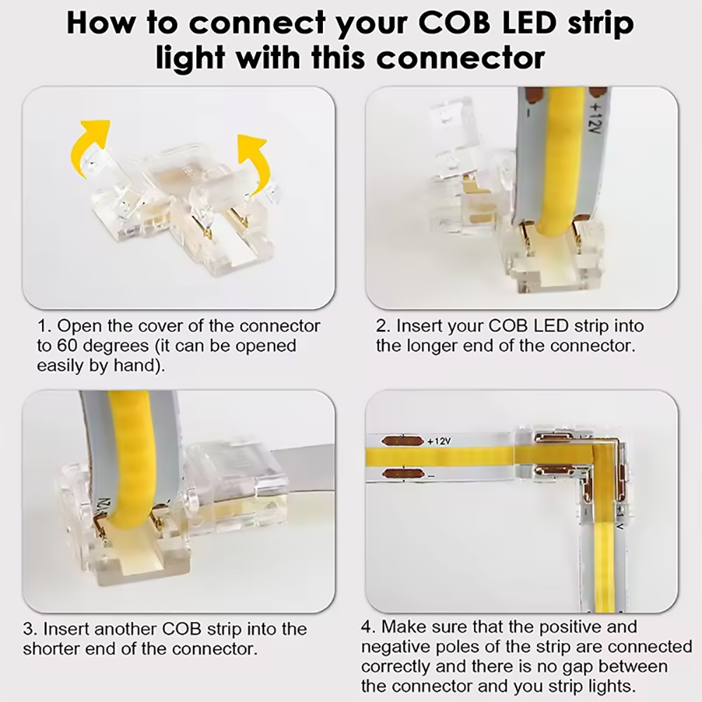 8 มม.2pin COB LED Strip Connector เทปไฟ L รูปร่าง LED มุมตัวเชื่อมต่อ ...