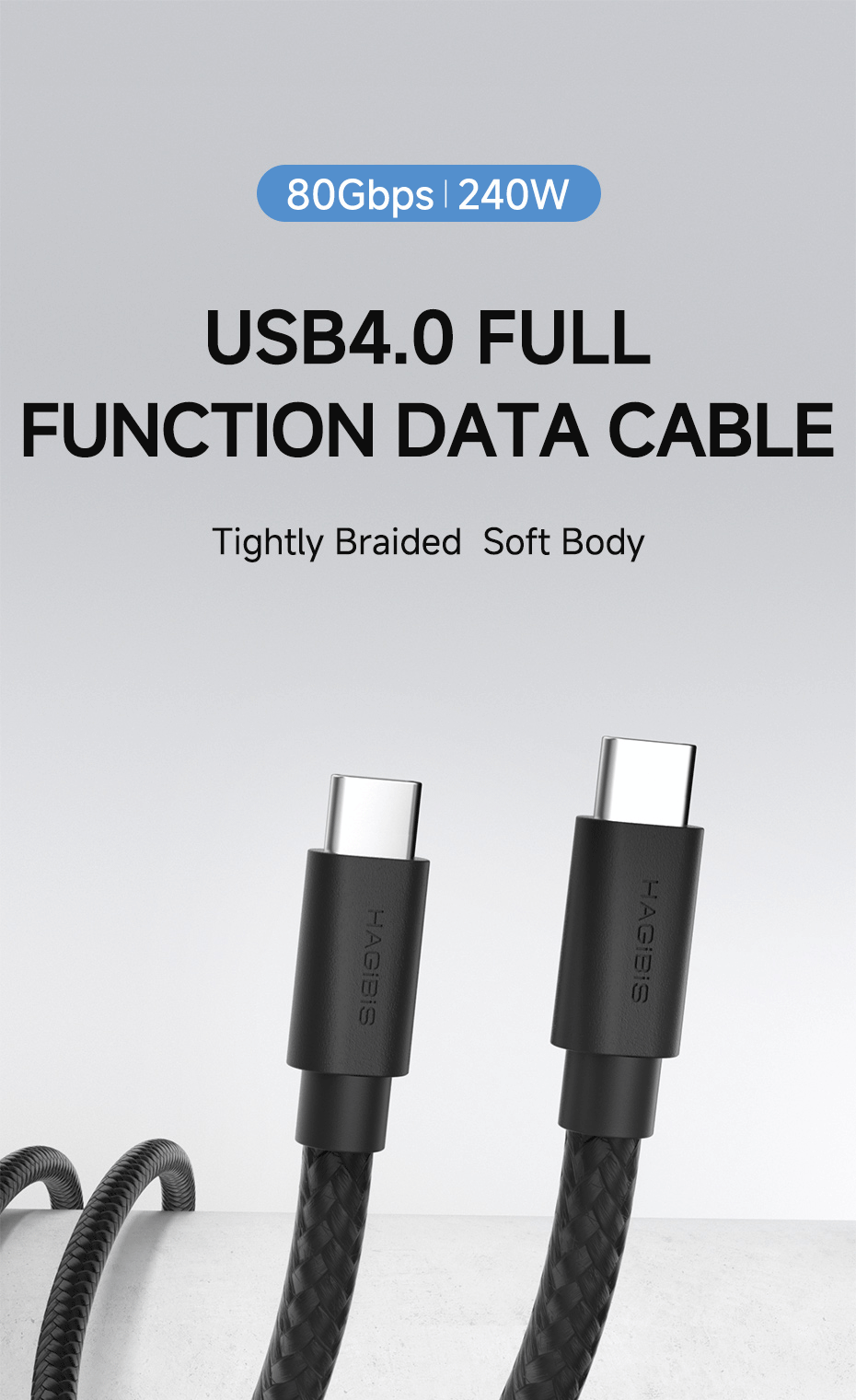 Hagibis USB4 Data Cable PD3.1 240W Fast Charging 8K Video Cable 80Gbps Transmission USB C ถึง ...