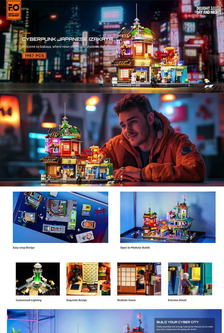 FUNWHOLE Cyberpunk Japanese IZAKAYA Lighting-Bbuilding-Bricks Set ...