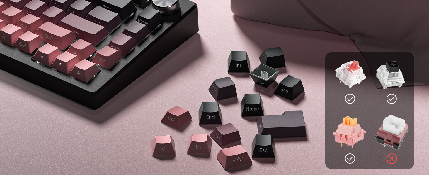 Womier 134 คีย์หมึกสีชมพูด้านข้างพิมพ์ Shine Through Keycaps PBT Double Shot Key Caps ชุด ...