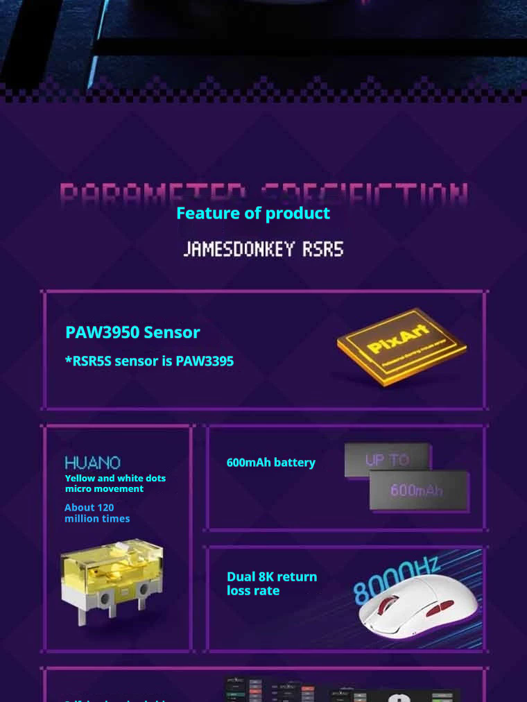 เมาส์ไร้สาย James lonkey RSR5 PAW3950 เมาส์เกมสามโหมดน้ําหนักเบา ...