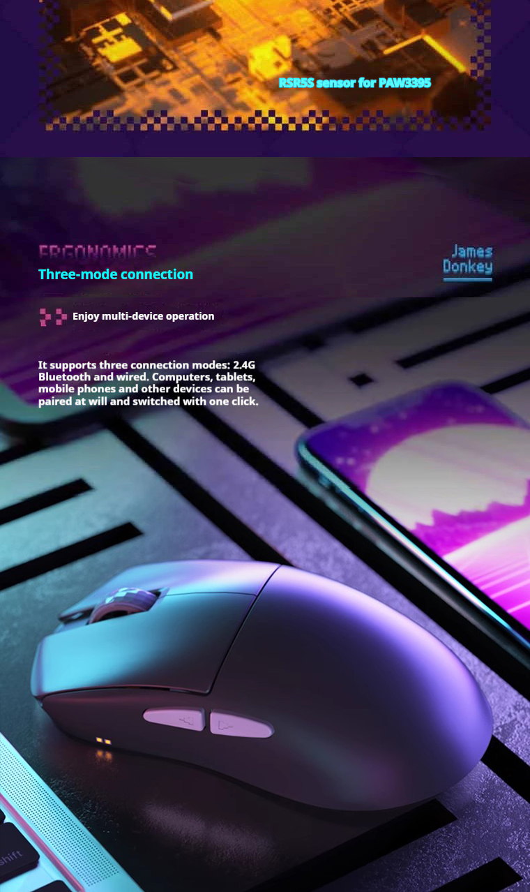 เมาส์ไร้สาย James lonkey RSR5 PAW3950 เมาส์เกมสามโหมดน้ําหนักเบา ...