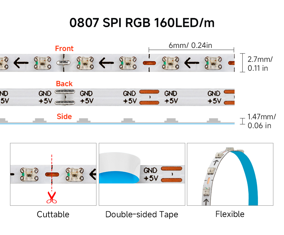 BTF-LIGHTING 2.7 มม ความกว้าง WS2812B RGB IC 160LEDs/m 0807 แถบไฟ LED 5V 12V | Shopee Thailand