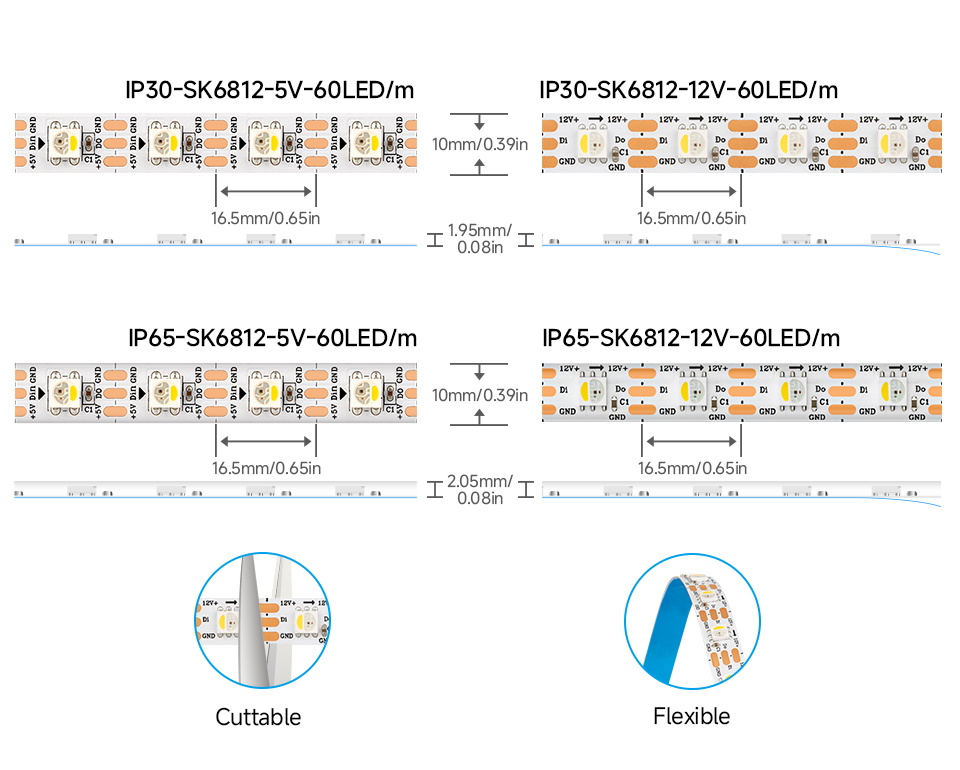 BTF-LIGHTING 12V SK6812 4-in-1 RGBW IC LED light strip 3000K/4000K ...