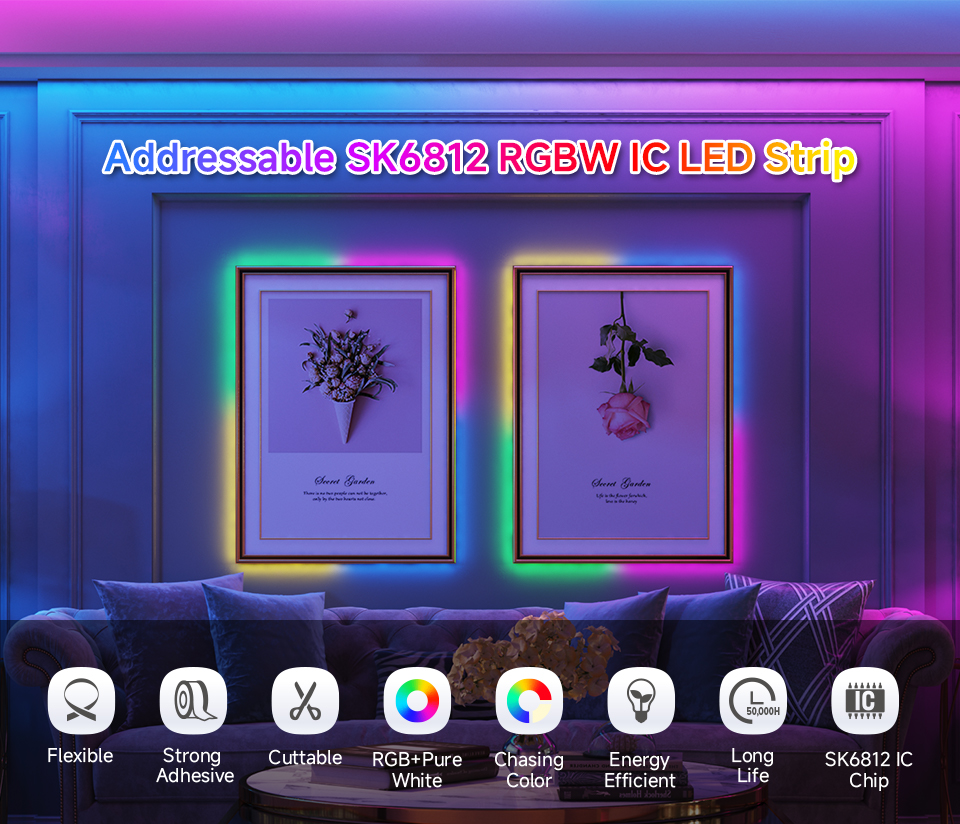 BTF-LIGHTING 12V SK6812 4-in-1 RGBW IC LED light strip 3000K/4000K ...