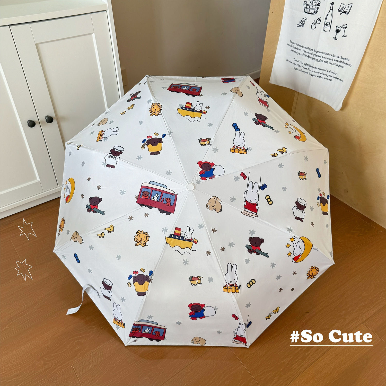 น่ารัก Miffy กระเป๋าไวนิลร่มแบบพกพาบังแดดแบบพับได้ Rain หรือ Rain Dual ...