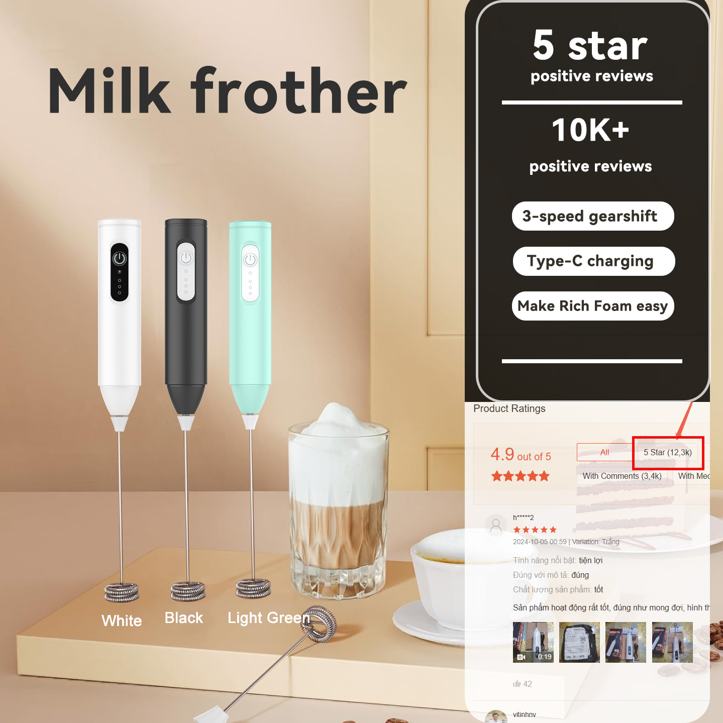 เครื่องใช้ไฟฟ้าในครัว Mixers Eletrico Handheld Milk Frother Mixer for ...