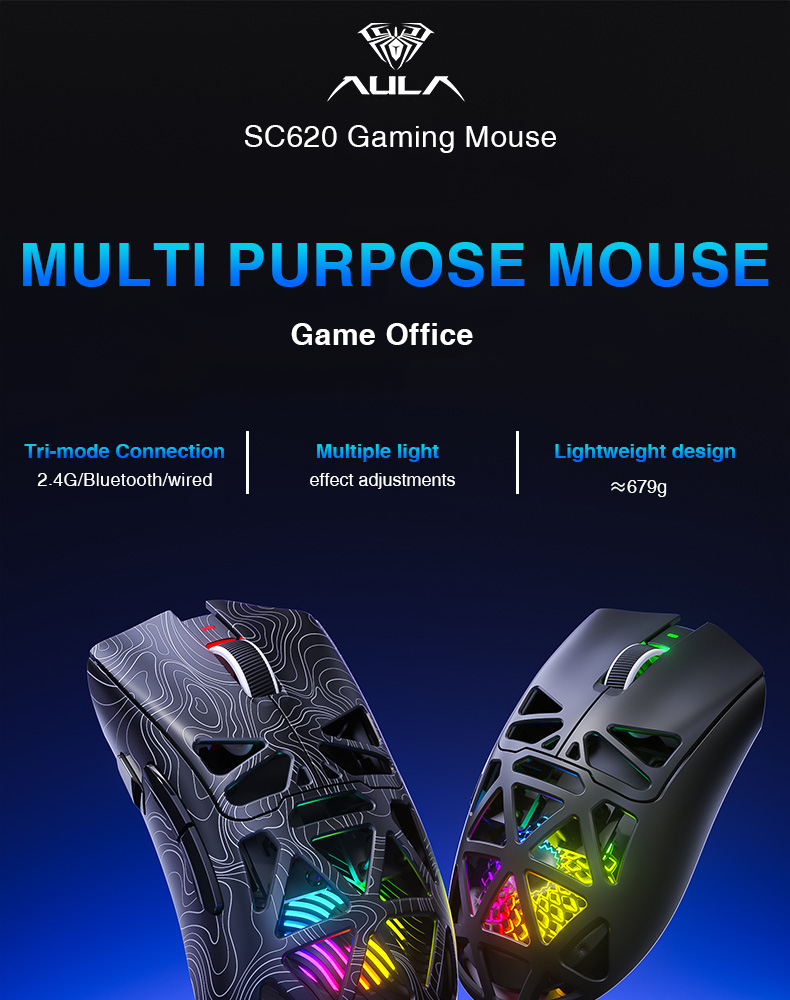 AULA SC620 เมาส์ไร้สาย Hollow Out การออกแบบน้ําหนักเบา Tri-Mode 12000 ...