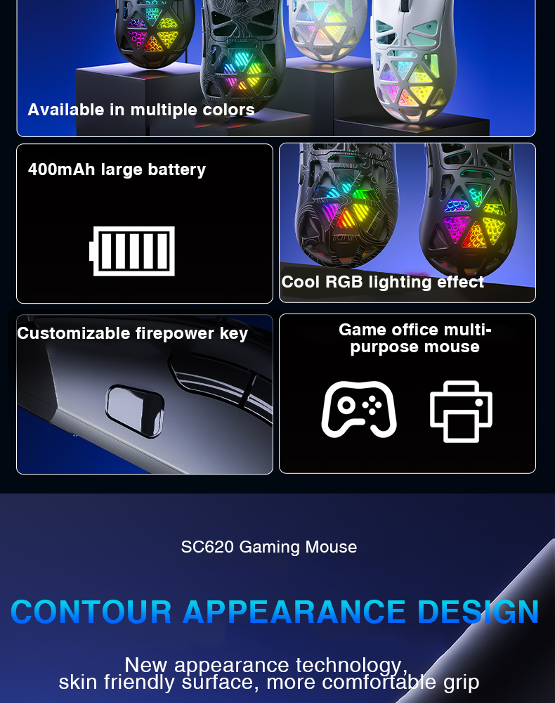 AULA SC620 เมาส์ไร้สาย Hollow Out การออกแบบน้ําหนักเบา Tri-Mode 12000 ...