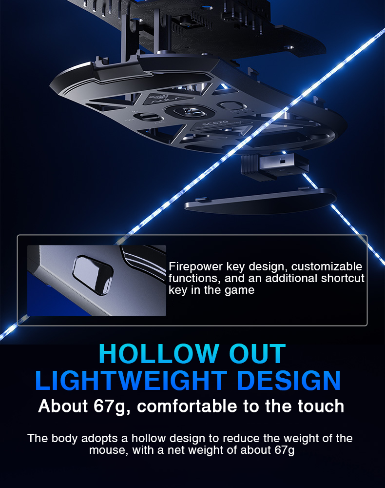 AULA SC620 เมาส์ไร้สาย Hollow Out การออกแบบน้ําหนักเบา Tri-Mode 12000 ...